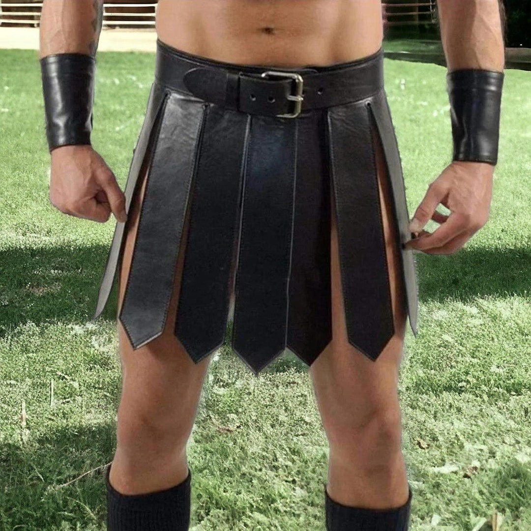Medieval Roman Gladiator Kilt, Black Leather Kilt, Warrior Kilt,black Steampunk Kilt,larp ...