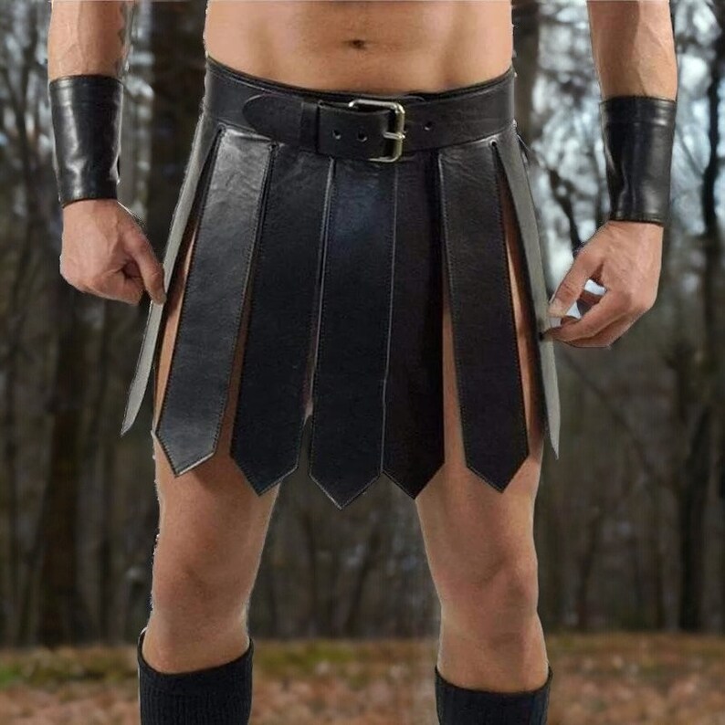 Medieval Roman Gladiator Kilt, Black Leather Kilt, Warrior Kilt,black ...