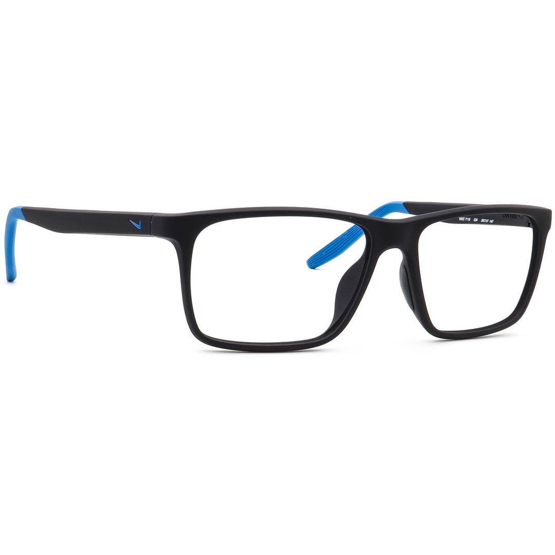 Nike Men's Eyeglasses 7116 034 Matte Black/blue Square Frame 56[]15 140 ...
