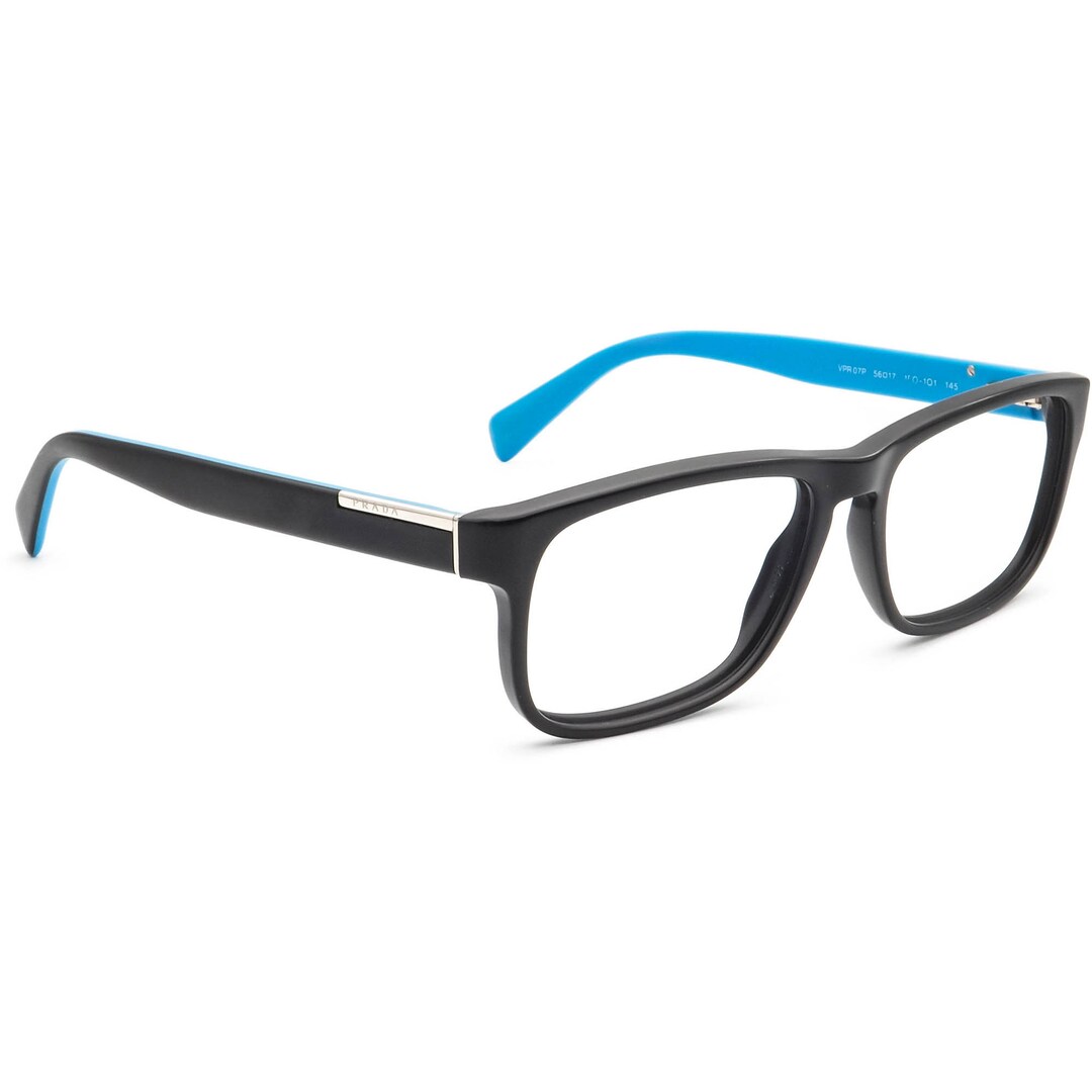 Prada Eyeglasses VPR 07P 1BO-1O1 Matte Black/blue Square Frame Italy ...