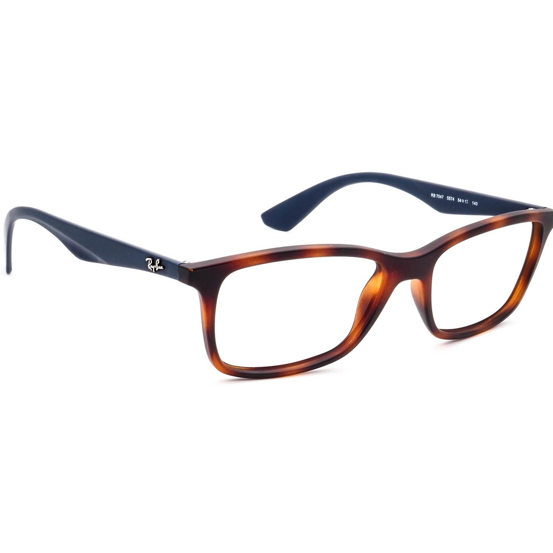 Ray-ban Eyeglasses RB 7047 5574 Matte Light Havana/navy Blue Square ...