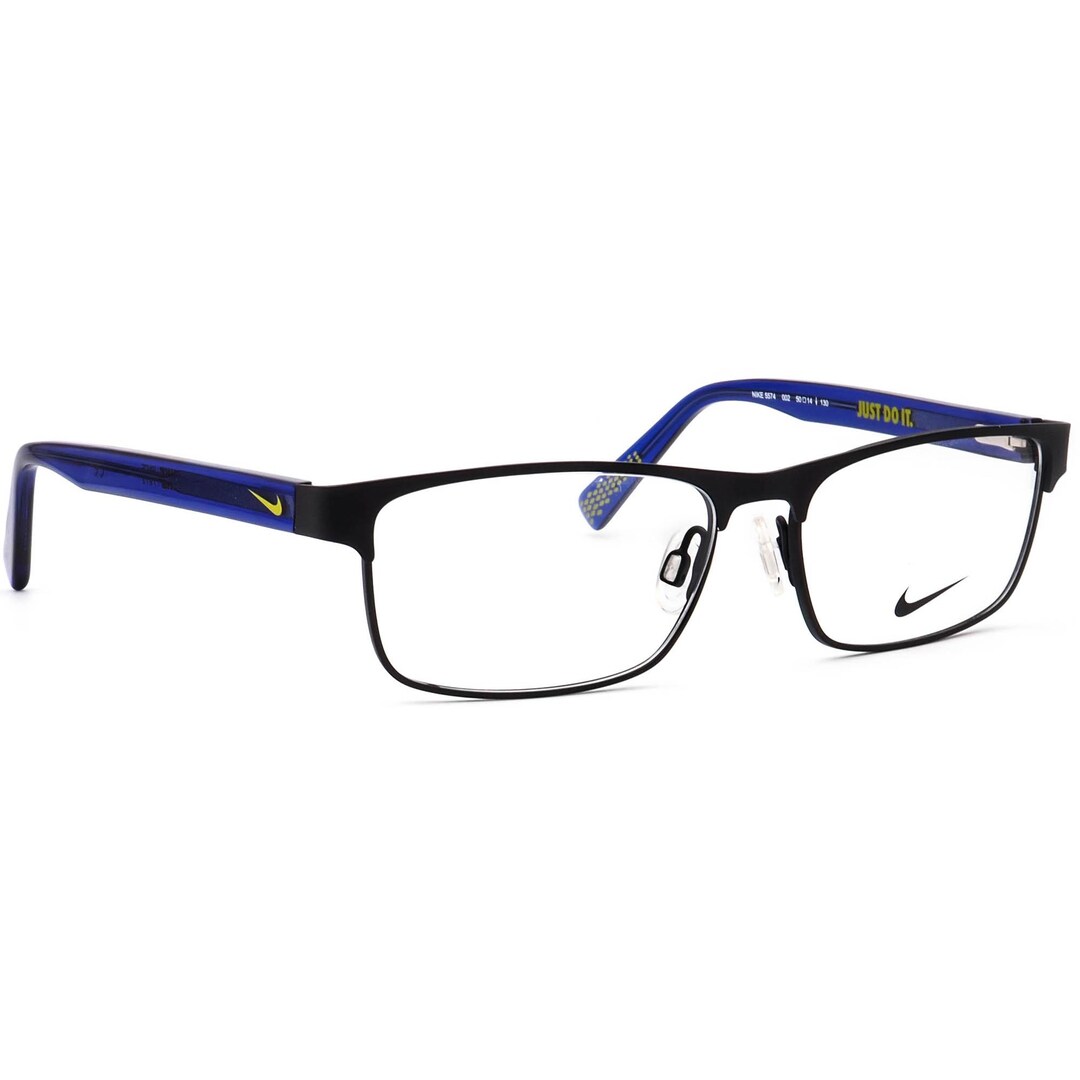 Nike Small Eyeglasses 5574 002 Matte Black/racer Blue Square Frame 50 ...