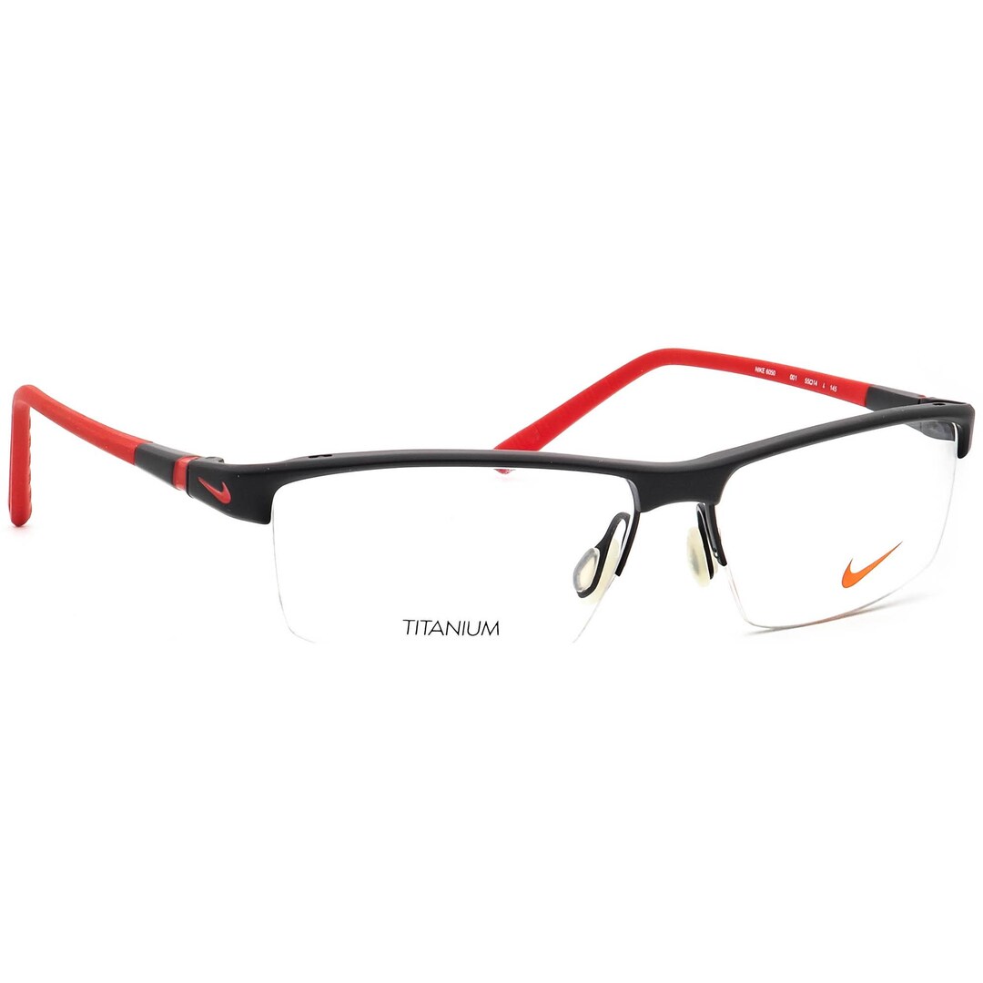 Nike Men's Eyeglasses 6050 001 Titanium Matte Black/red Half Rim Frame ...