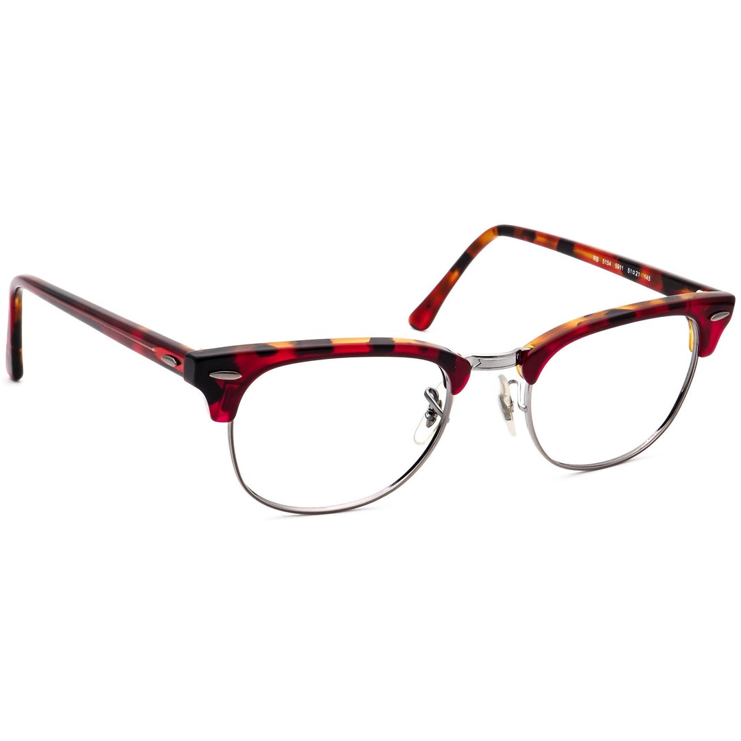 Ray-ban RB 5154 5911 Clubmaster Polished Red Havana & Silver Square ...
