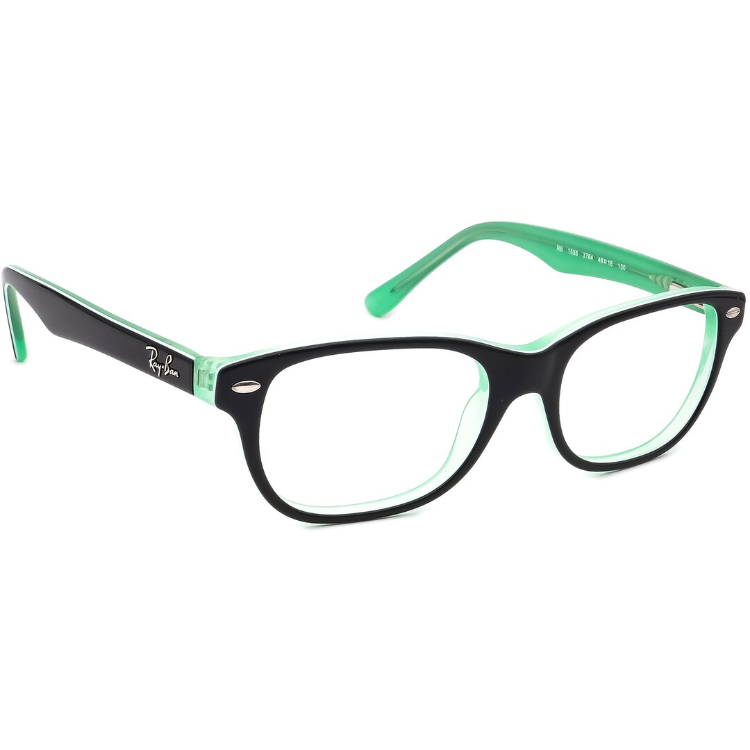 Ray-ban Small Eyeglasses RB 1555 3764 Black on Green Horn Rim Frame 48 ...