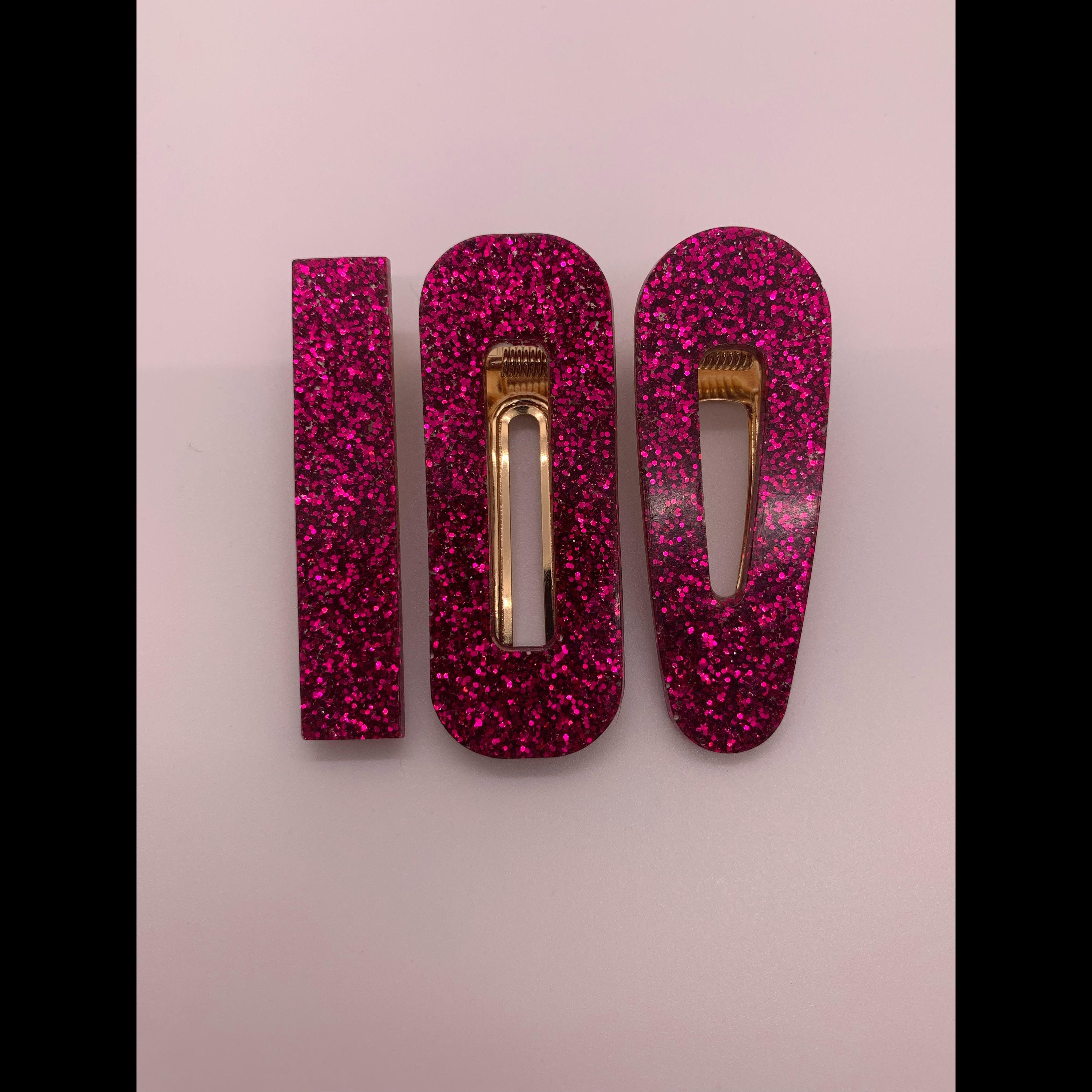 Pink sparkly resin clips set of 3 | Etsy