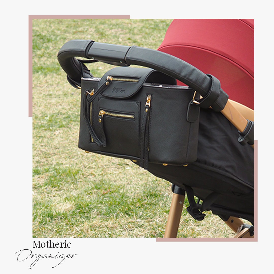 Vegan Leather Stroller Organizer Shoulder Diaper Bag With Insulated Cup ...