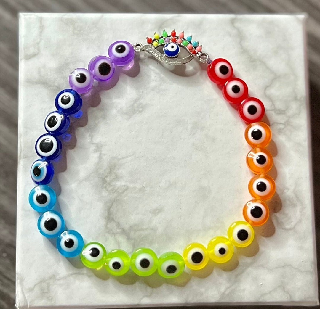 Rainbow Evil Eye Bracelets, Rainbow, Pride, Evil Eye, Evil Eye Beaded ...
