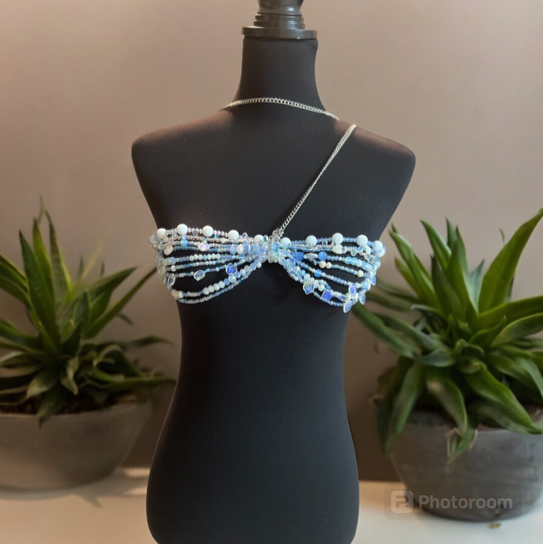 Blue Beaded Bralette, Gemstone Bralette, Body Jewelry, Handmade ...