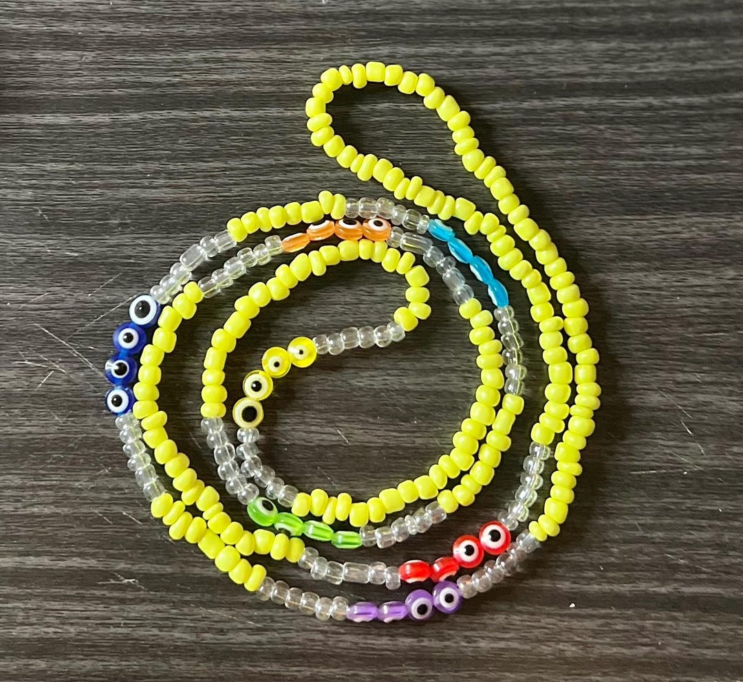 Neon Evil Eye Waist Beads, Evil Eye, Waist Beads, Bright Waist Beads ...
