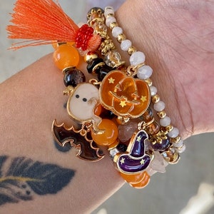 Halloween Stackable Bracelets, Pumpkin Bracelets, Bat Bracelets, Witch ...