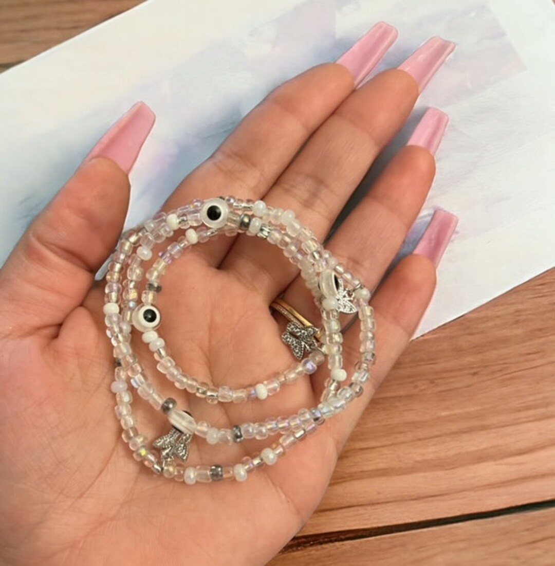 White and Clear Evil Eye and Butterfly Waist Beads, Evil Eye, Evil Eye ...