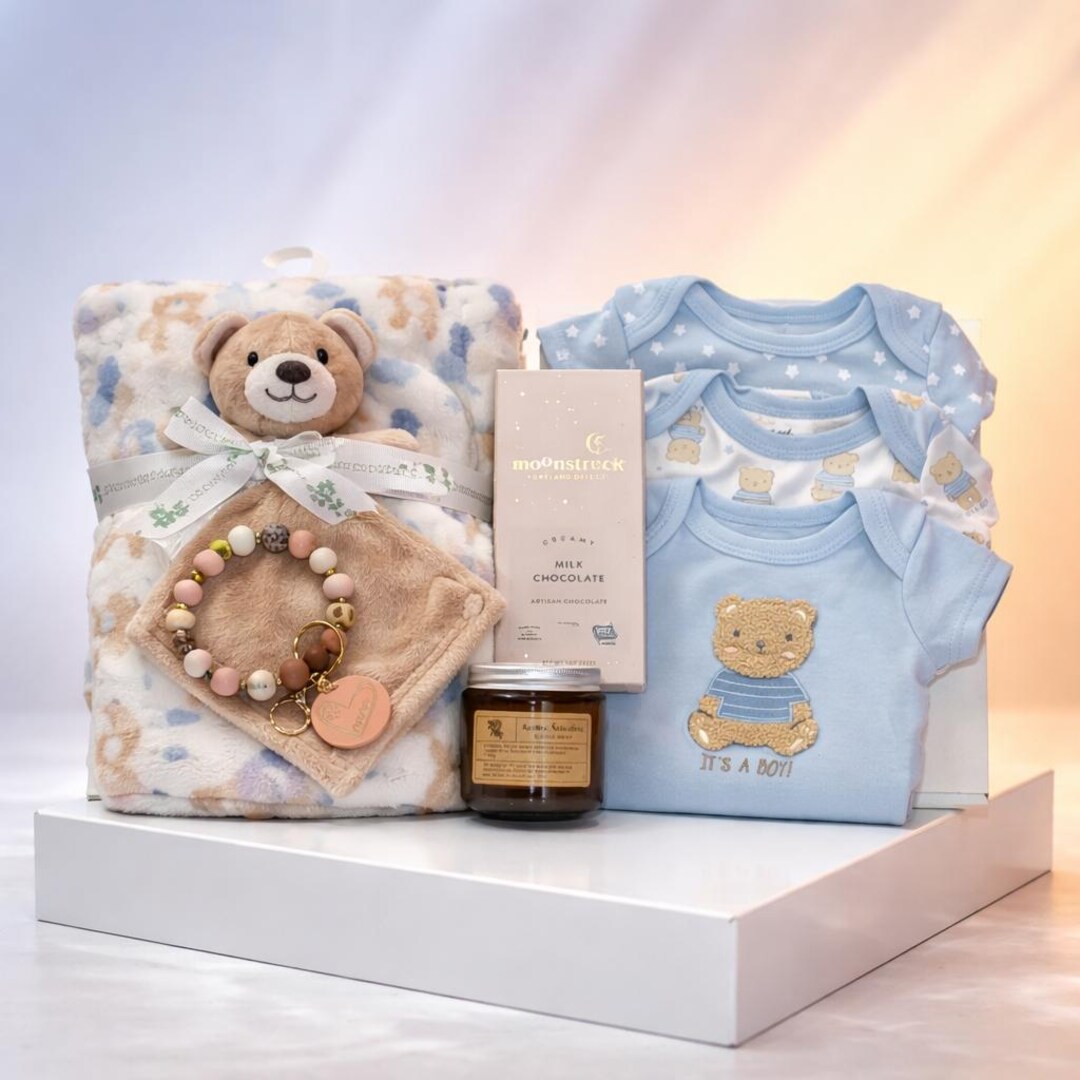 New Mom Care Package, Baby Blanket, Elephant Toy & Self Care Gifts - Etsy