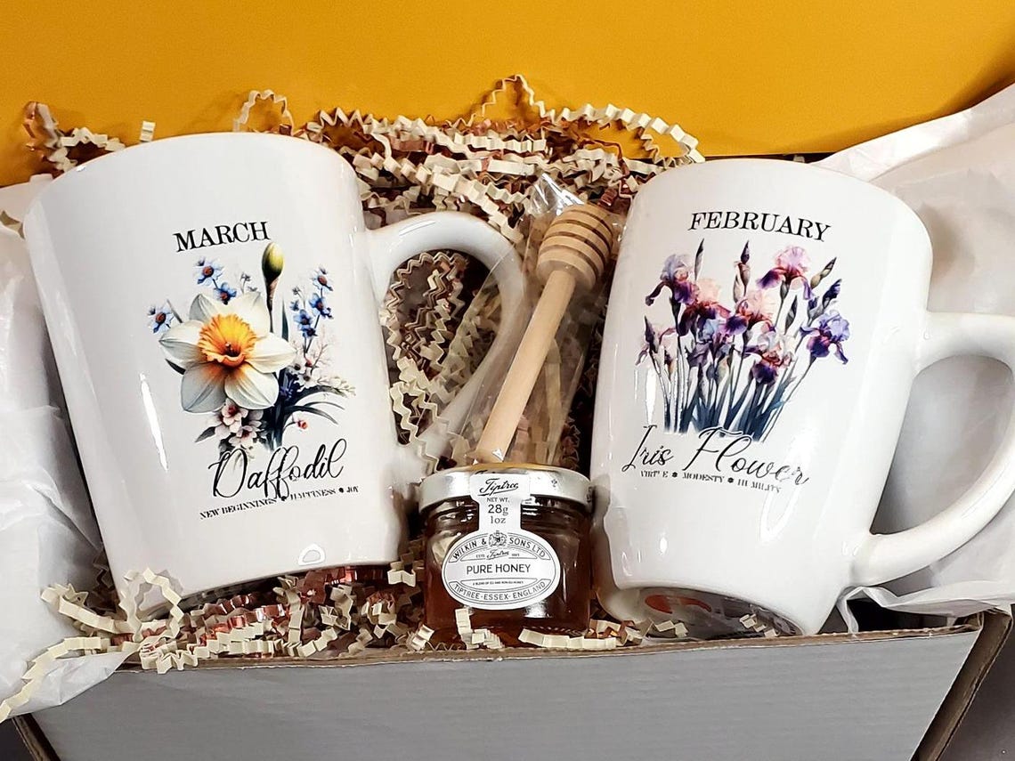 Birth Month Flower Mug Gift Set, Tea and Honey Gift Box, Birthday Gift ...