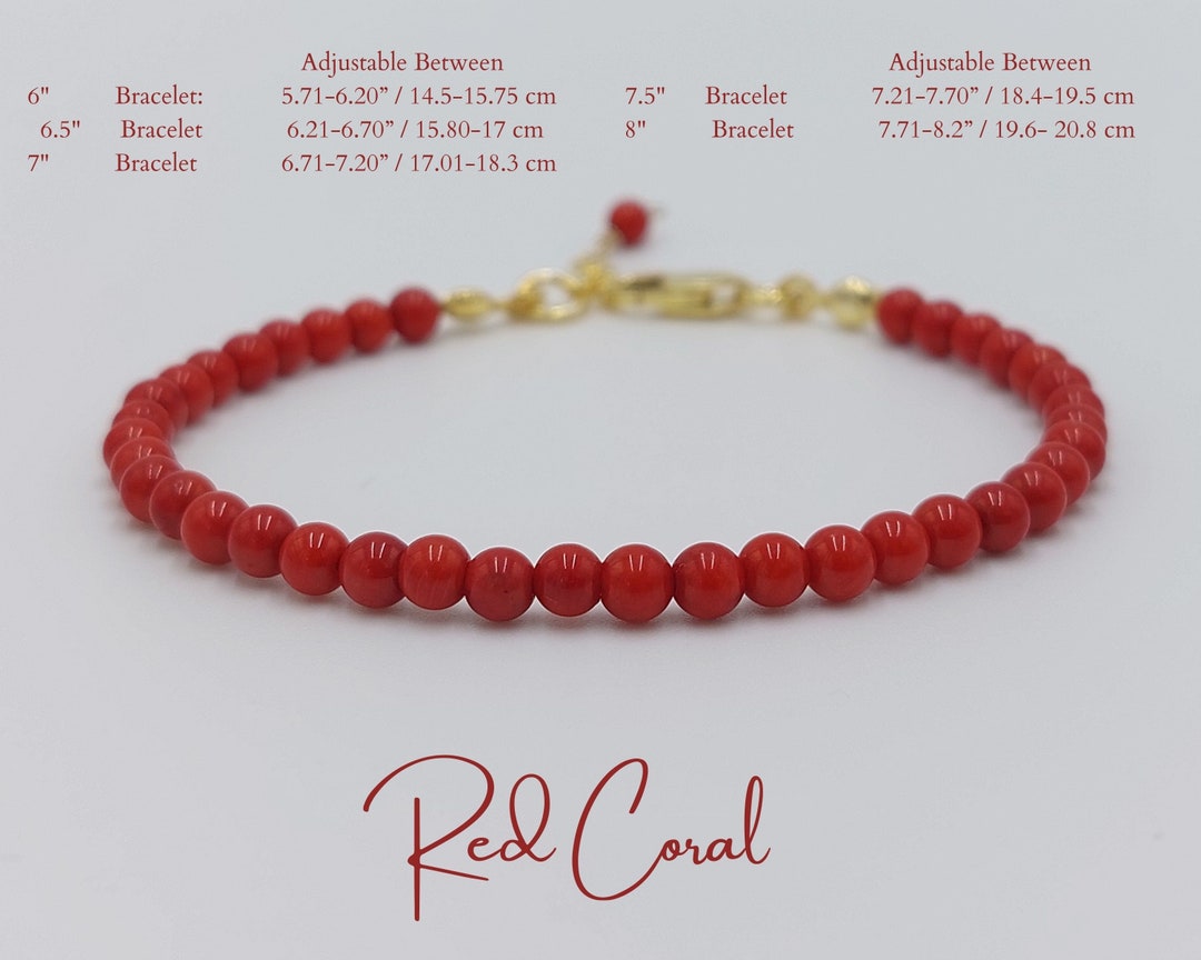 Dainty Red Coral Bracelet, Red Coral Bracelet, Red Coral Bracelet 14K ...