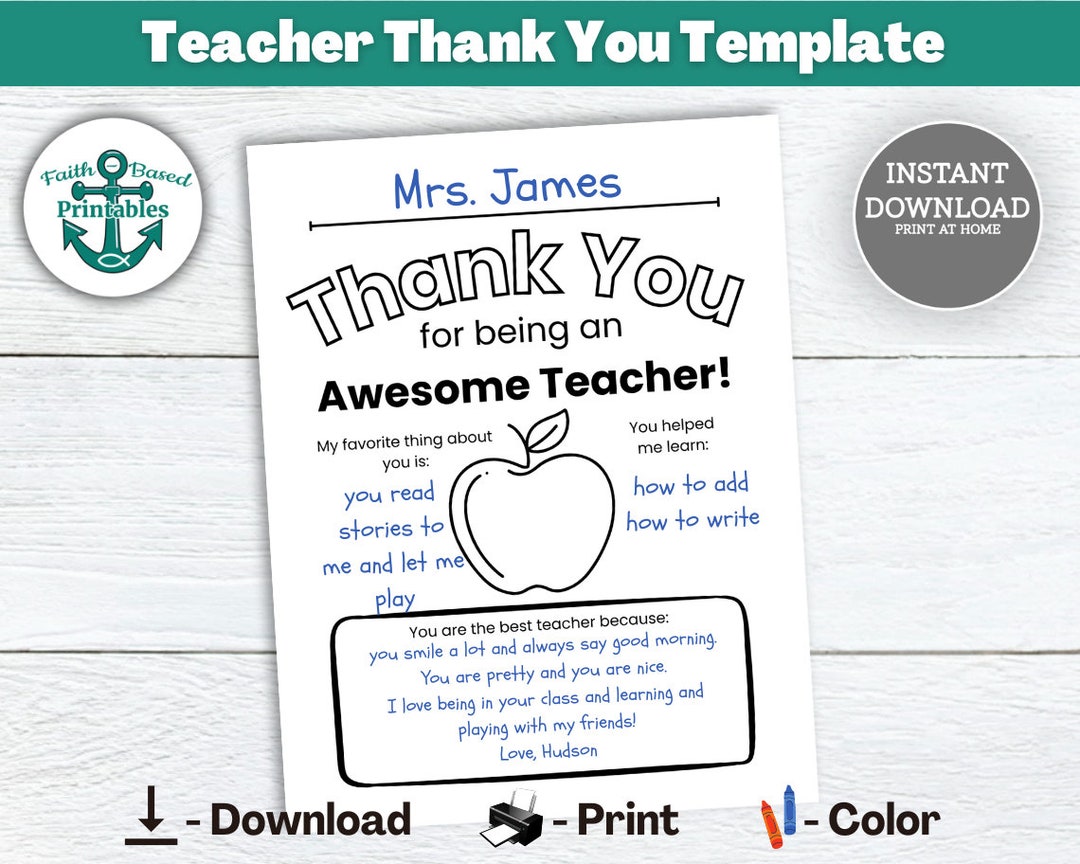Teacher Appreciation Printable Thank You for Being an Awesome Teacher ...