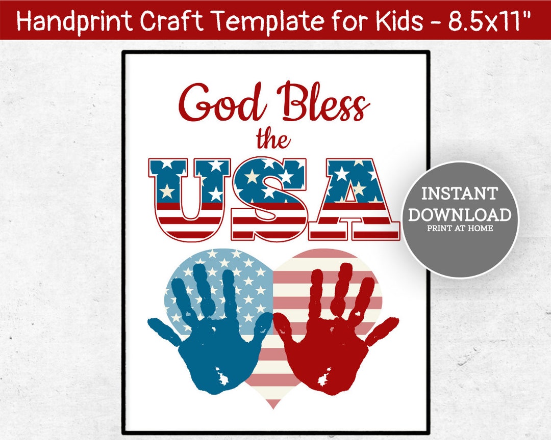 Veterans Day Craft, God Bless the USA Handprint Craft, Printable ...