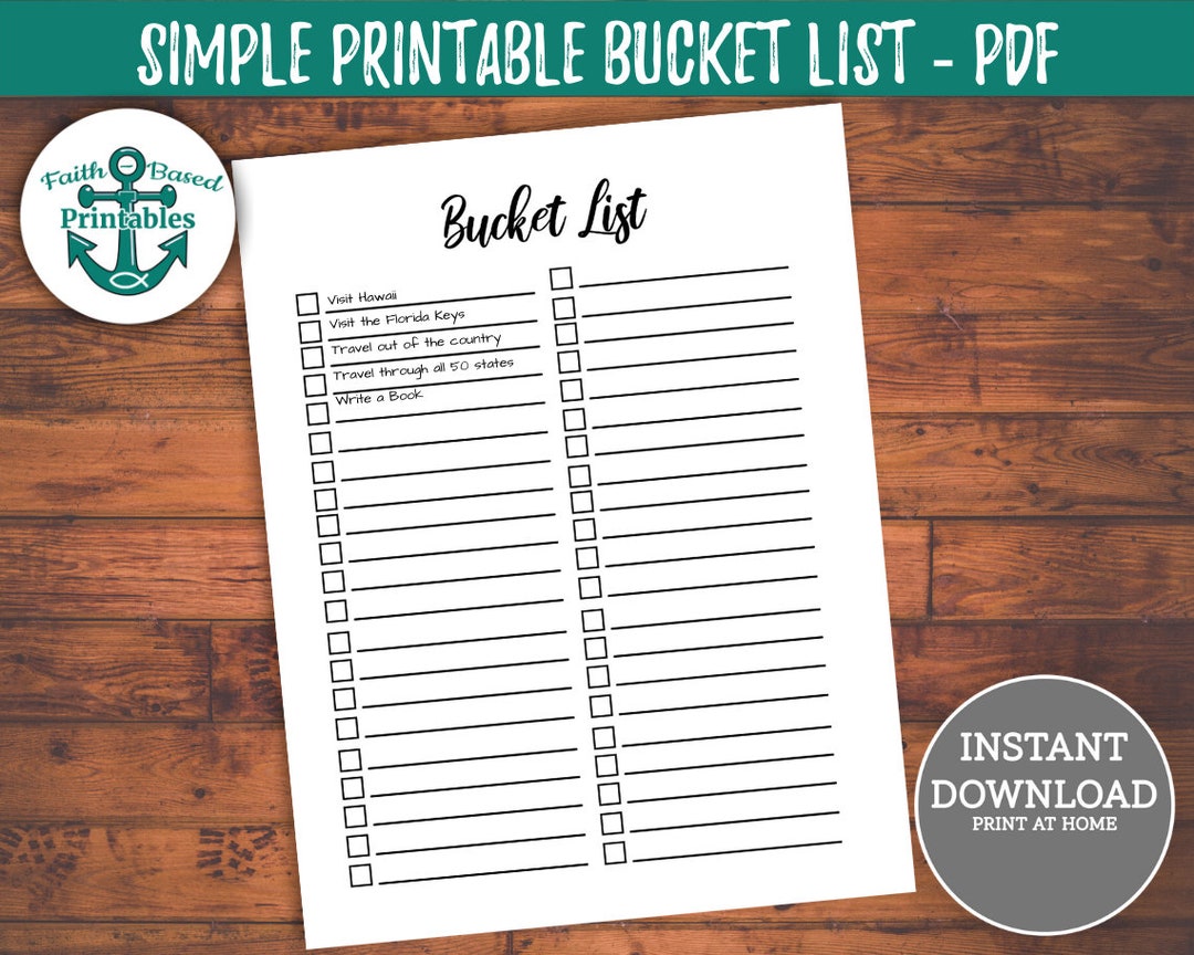 Printable Bucket List Template Blank Bucket List PDF Simple Bucket List ...