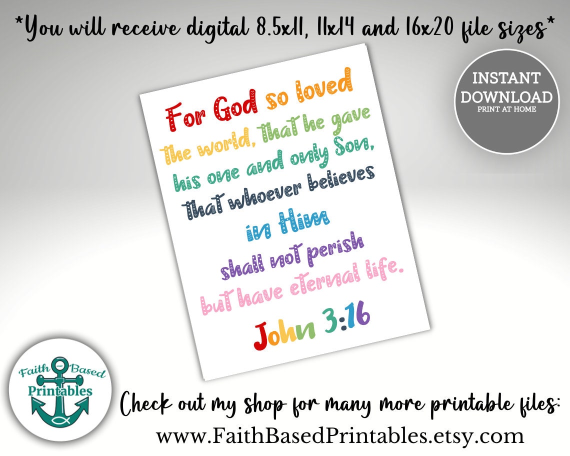 John 3:16 Scripture Printable for God so Loved the World - Etsy