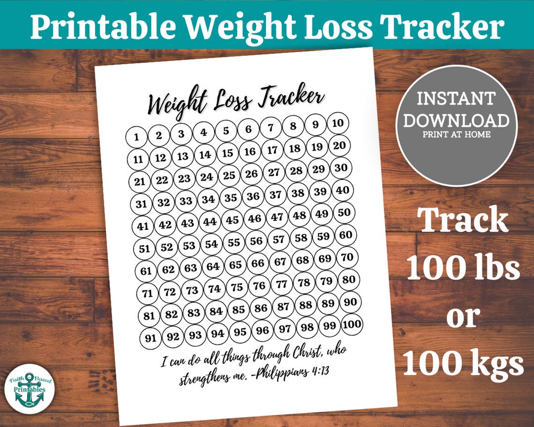 100 Lb Printable Weight Loss Tracker Printable Weight Loss Motivation ...
