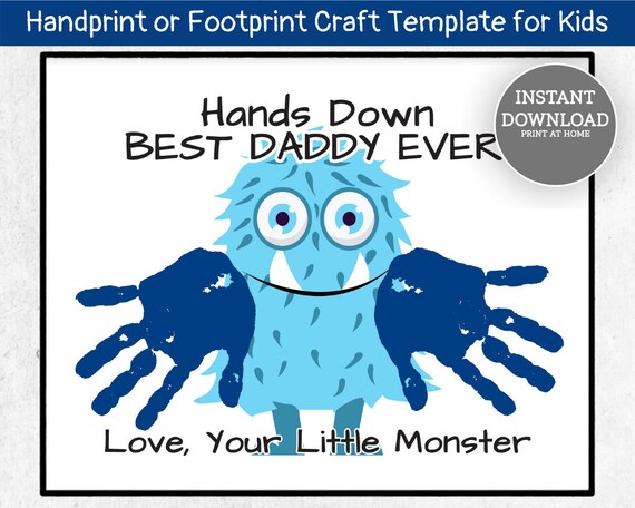 Hands Down Best Daddy Ever Printable Handprint Gift Blue | Etsy