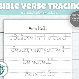 Acts 16:31 Scripture Tracing Sheet Bible Memory Verse Memorization ...