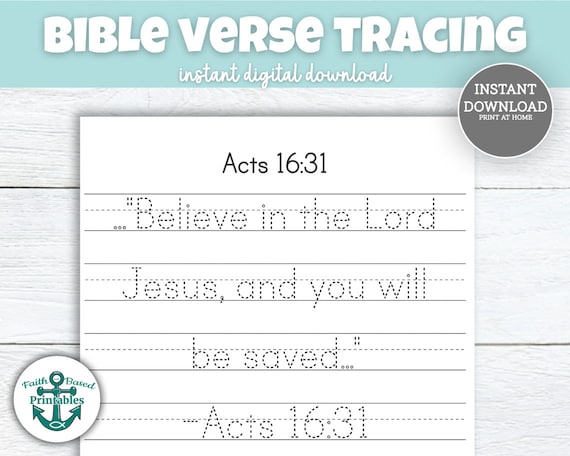 Acts 16:31 Scripture Tracing Sheet Bible Memory Verse - Etsy