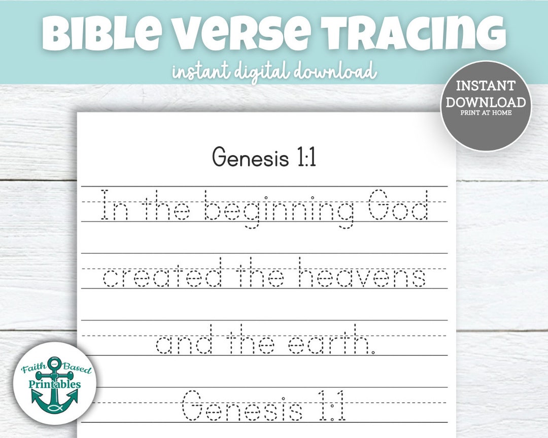 Genesis 1:1 Scripture Tracing Sheet Bible Memory Verse Memorization ...