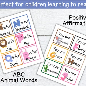 Lunch Box Notes for Kids Printable Lunchbox Note ABC Animal Words ...