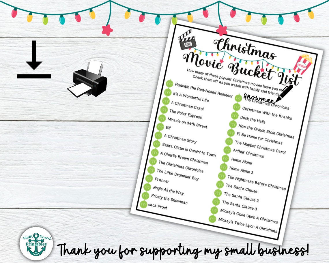 Christmas Movie Bucket List Printable Activity for Kids Adults | Etsy