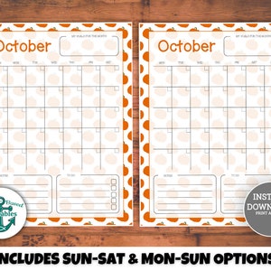 Printable October Calendar Orange Pumpkin Seamless Pattern Cute Design ...