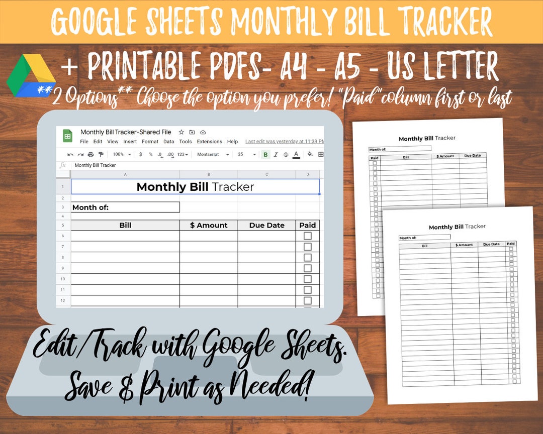 Editable Monthly Bill Tracker Template Printable Bill Pay Tracker PDF ...
