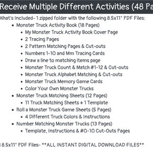 Monster Truck Activity Book Monster Truck Games Preschool Busy Book ...