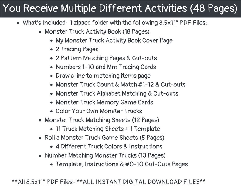 Monster Truck Activity Book Monster Truck Games Preschool Busy | Etsy