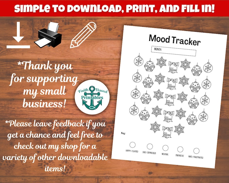 Christmas Ornament Mood Tracker Printable December Moods Daily - Etsy