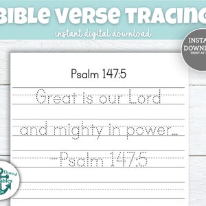 Psalm 147:5 Scripture Tracing Sheet Bible Memory Verse Memorization ...