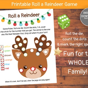 Roll a Reindeer Game, Printable Roll a Reindeer Dice Game, Roll a ...