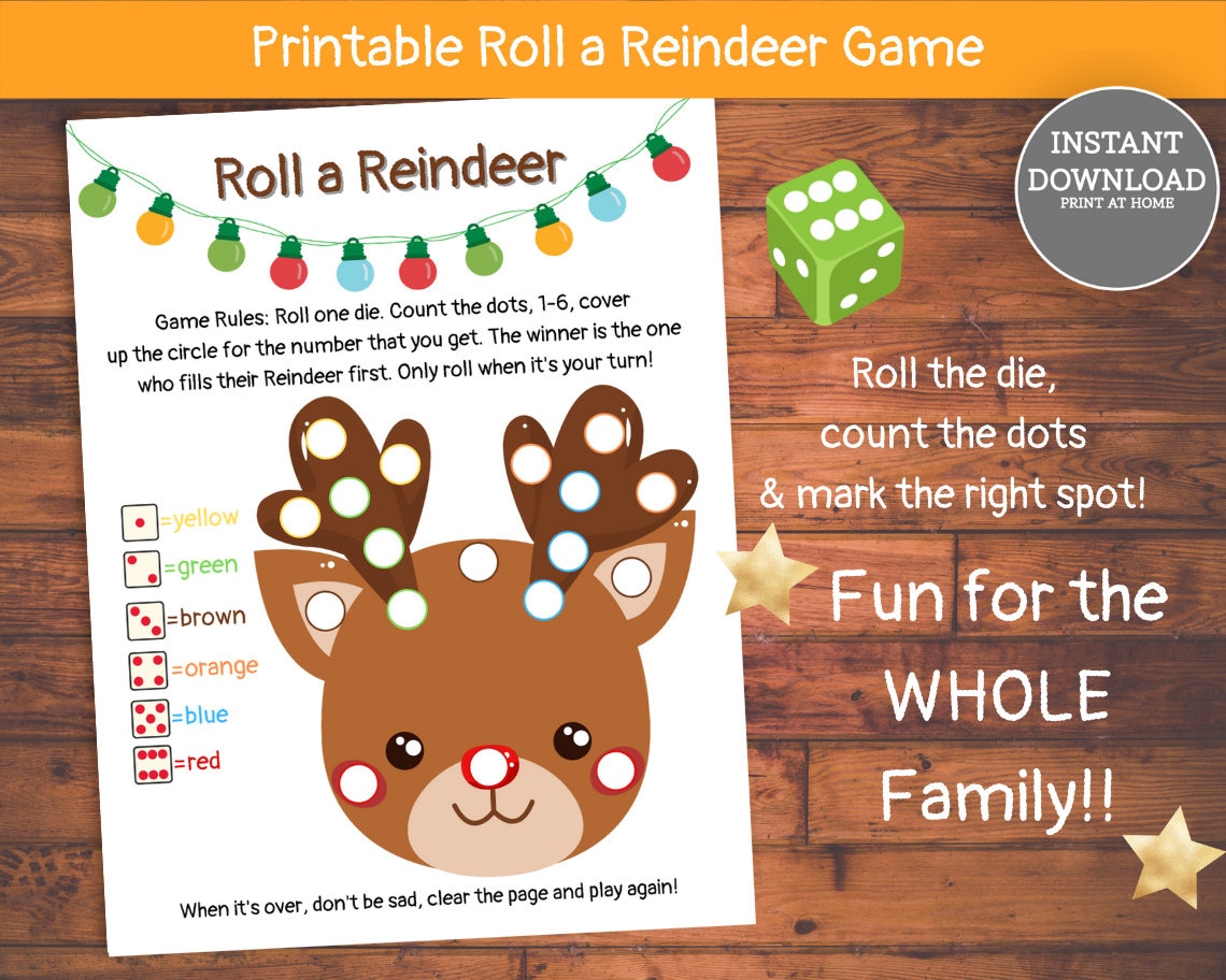 Roll a Reindeer Game Printable Roll a Reindeer Dice Game | Etsy
