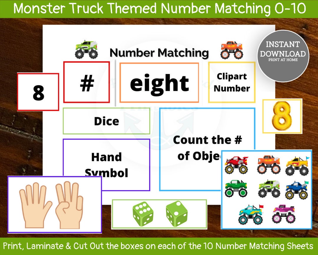 Preschool Worksheets Prek Counting Practice Monster Trucks Toddler ...