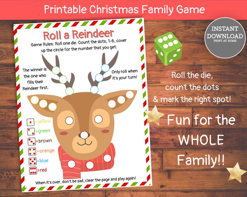 Roll a Reindeer Game, Preschool Games, Printable Dice Game, Roll a ...