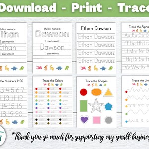 Custom Name Tracing Bundle Handwriting Practice Sheet Sheets Dinosaur ...