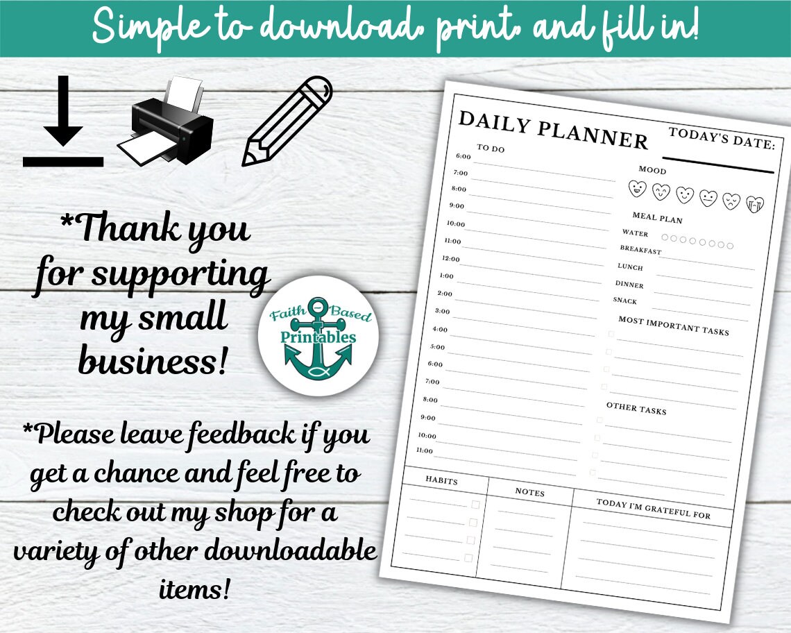Simple Daily Planner Weekly Planner PDF Printable to Do List - Etsy