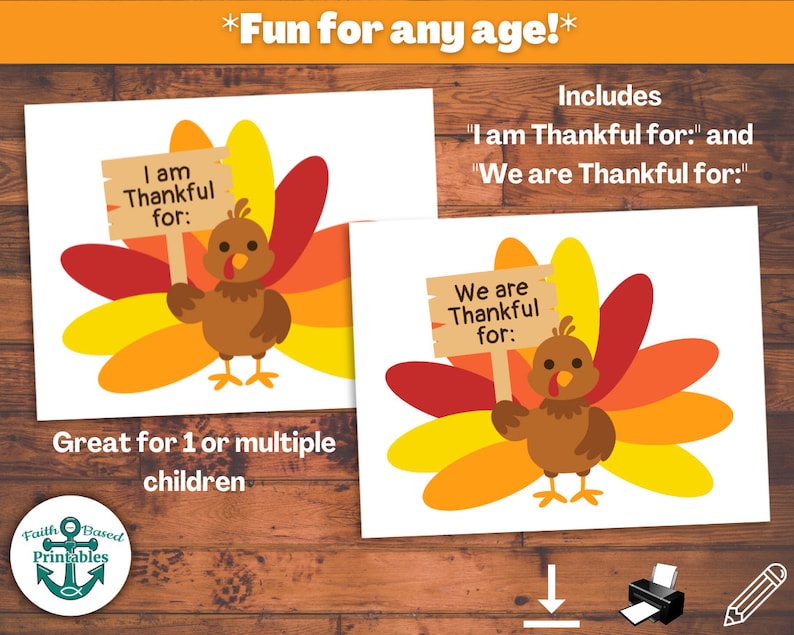 Printable Thankful Turkey for Kids Thanksgiving Crafts for - Etsy