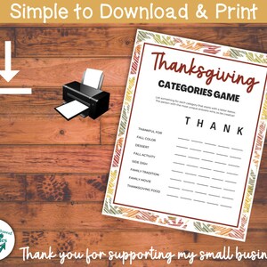 Thanksgiving Categories Game Fall Activites for Adults Kids Fun Games ...