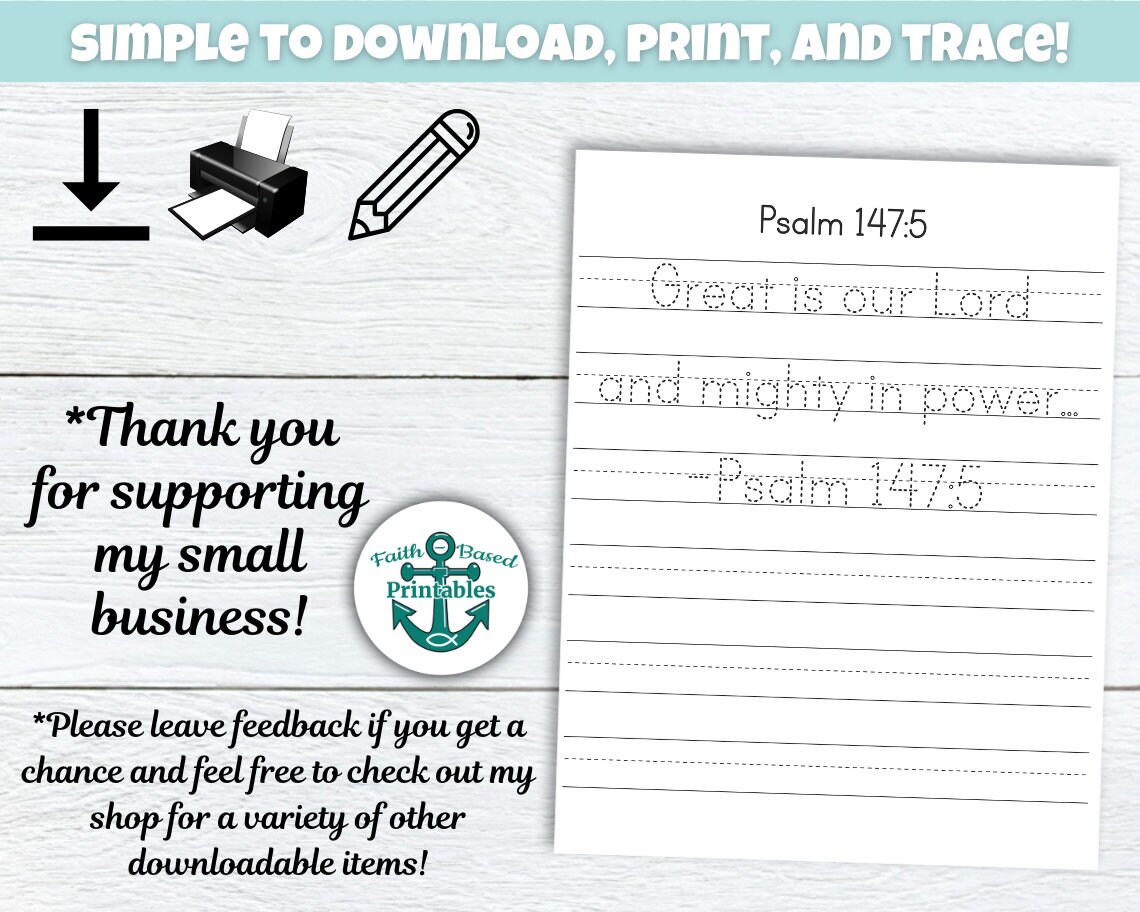 Psalm 147:5 Scripture Tracing Sheet Bible Memory Verse - Etsy Psalm 147:5 Scripture Tracing Sheet Bible Memory Verse - Etsy