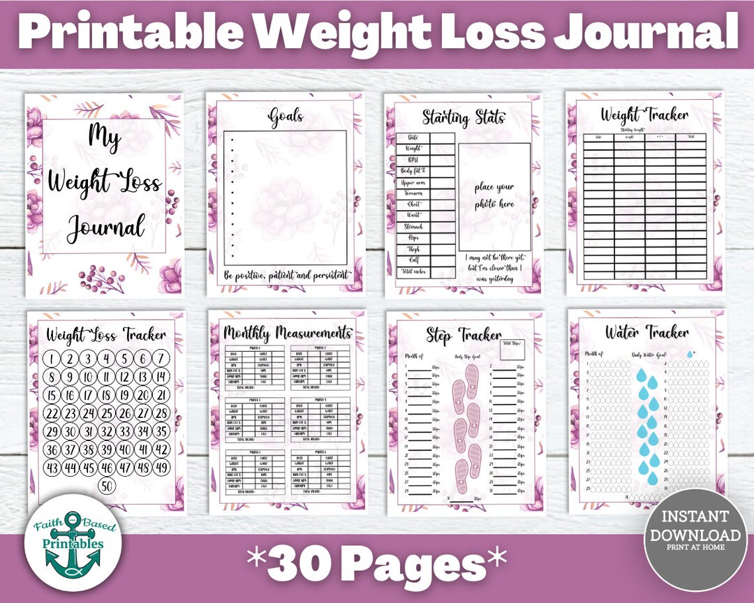 Weightloss Tracker Bundle Printable Weight Loss Journal Health Tracker ...
