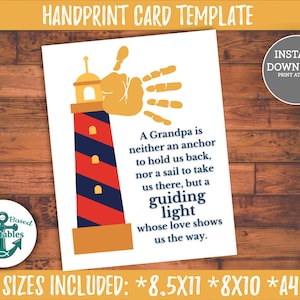 Printable Craft for Grandpa Fathers Day Handprint Art Lighthouse Hand ...