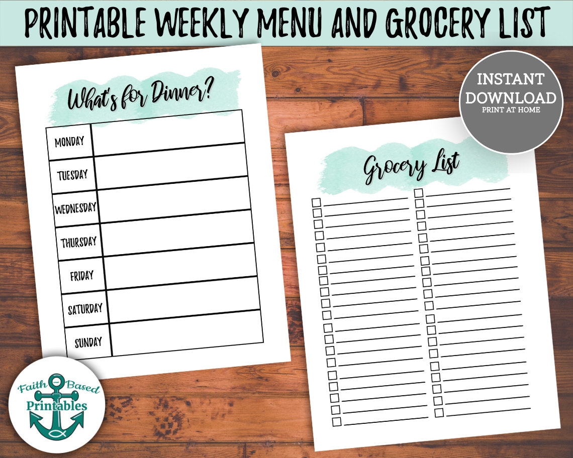 Printable Weekly Menu Download Weekly Menu Planner Template - Etsy