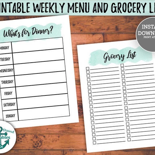 Printable Weekly Menu Download Weekly Menu Planner Template - Etsy