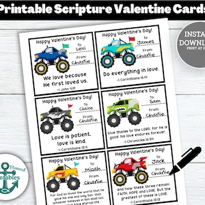 Christian Valentine Cards for Boys Monster Truck Printable Bible Verse ...